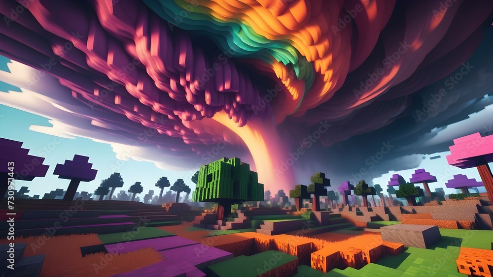 Minecraft inspired colorful tornado. Minecraft style texture. Minecraft ...