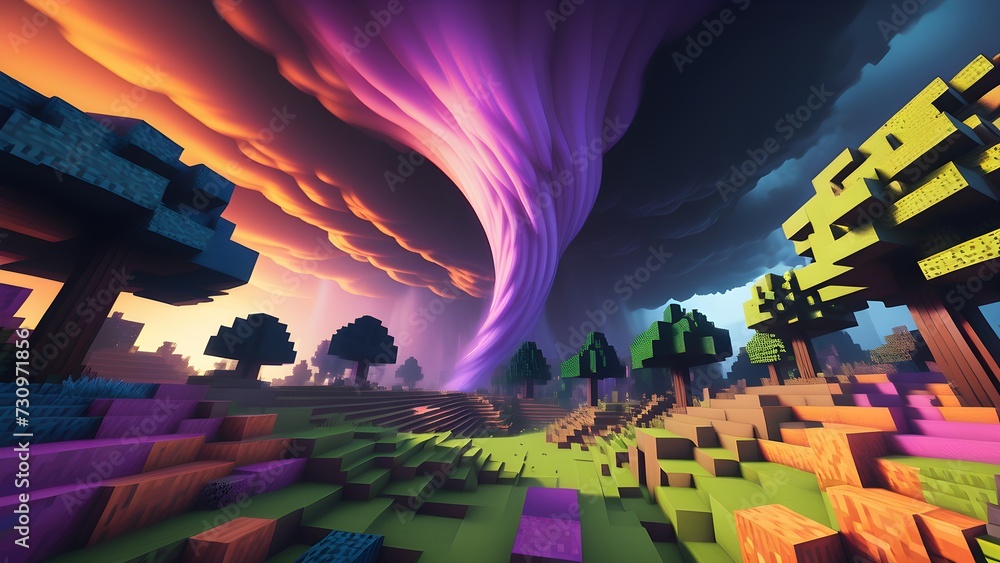 Minecraft inspired colorful tornado. Minecraft style texture. Minecraft ...
