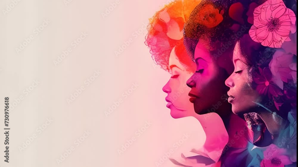 A sequence of three women's profiles in gradient overlays of pink to ...