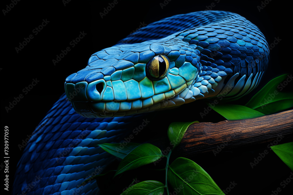 Photorealistic Close-up of a Snake with Blue Skin, Showcasing the ...