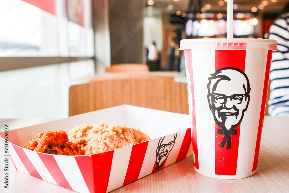 Bangkok, Thailand - January 07 2024 - Two pieces of KFC fried chicken ...