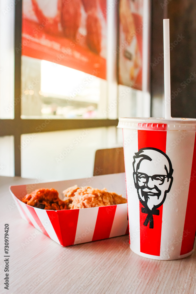 Bangkok, Thailand - January 07 2024 - Two pieces of KFC fried chicken ...