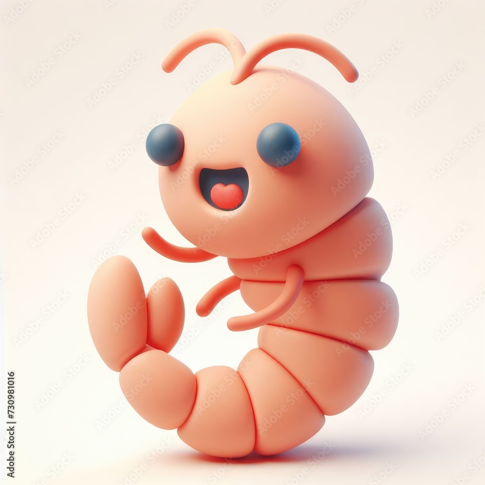 Cute 3D shrimp on a light background. 3D clay cartoon model of a shrimp ...
