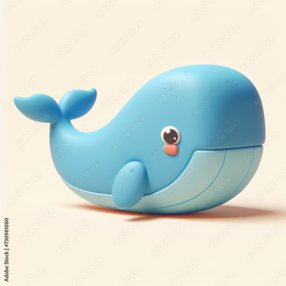 Majestic 3D blue whale on a light background. 3D clay cartoon model of ...