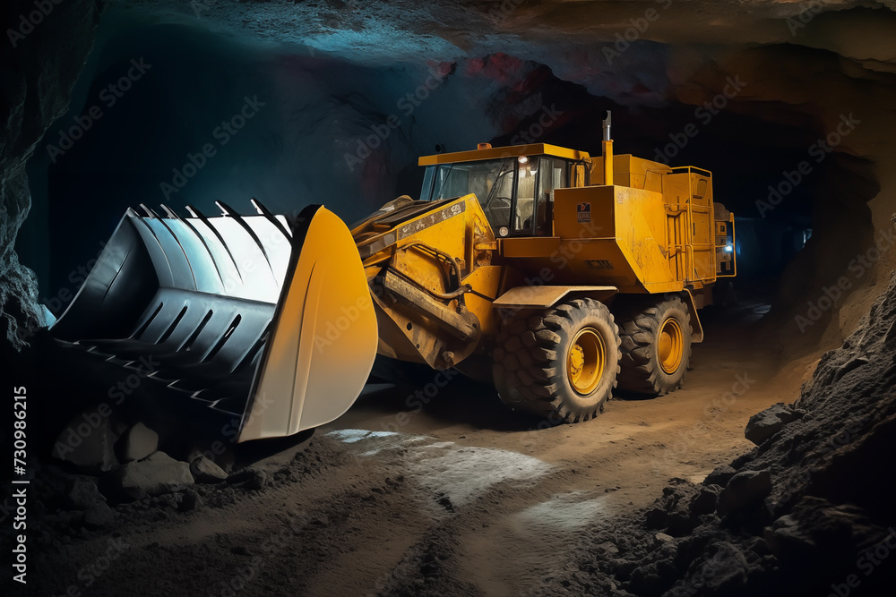 Coal mining. Underground Mining Loader in mine. Heavy machinery for ...
