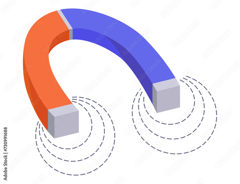 Magnetic force and electromagnetic field. Polar magnet scheme ...