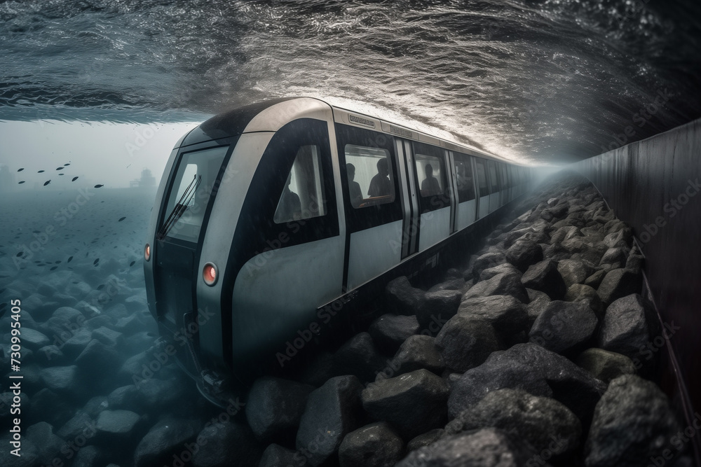 Train during a flood in heavy rain. Incident with a passenger train ...