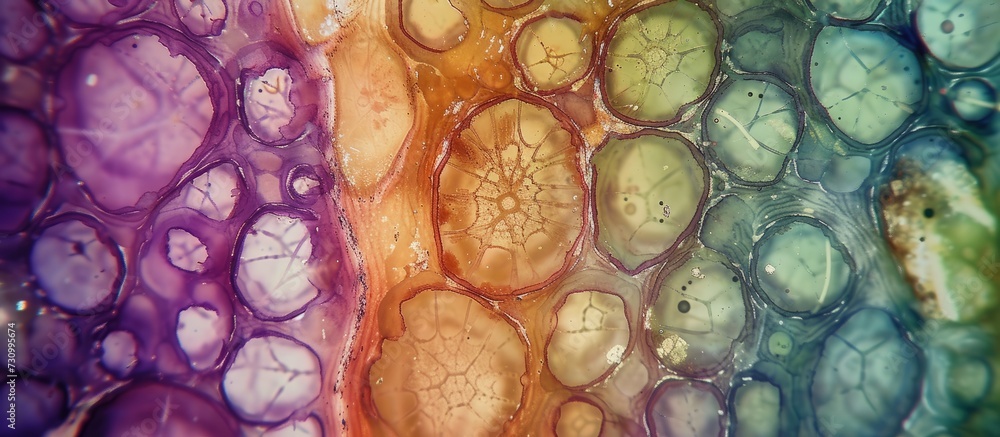 Onion root tip under microscope reveals mitosis in root cells. Stock ...