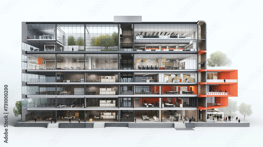 Architectural plan scheme of a Modern office building, cutaway Stock ...