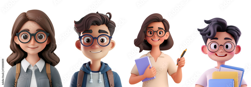 University Man and Woman Student Set: Simple 3D Rendered Cartoon Close ...