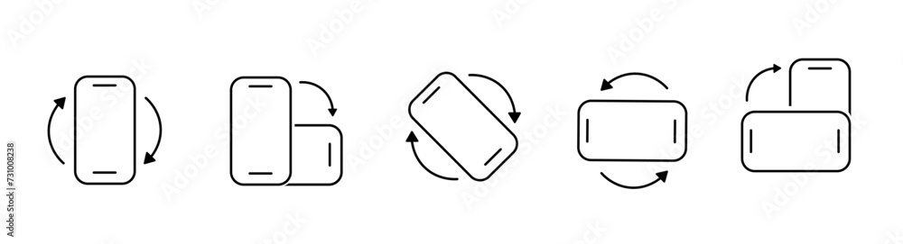 Rotate the Mobile phone icon set in the line style. Device rotation ...