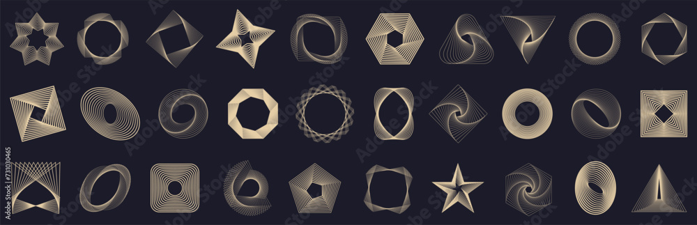 Abstract linear golden spiral geometric shapes collection. Set of ...