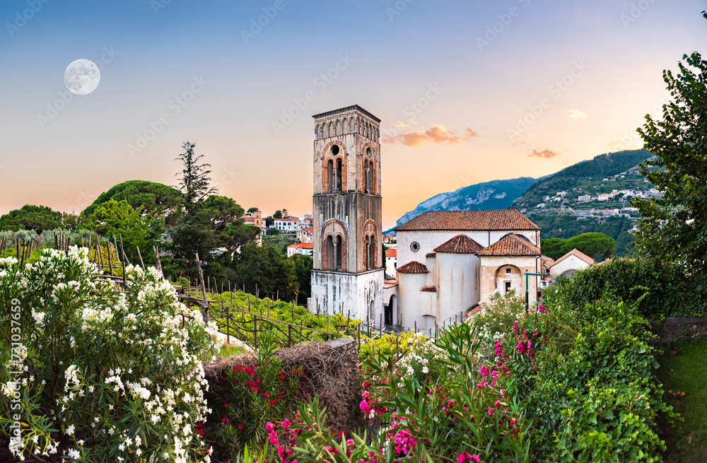 Ravello, Italy. Breathtaking sunset over the Cathedral of Santa Maria ...