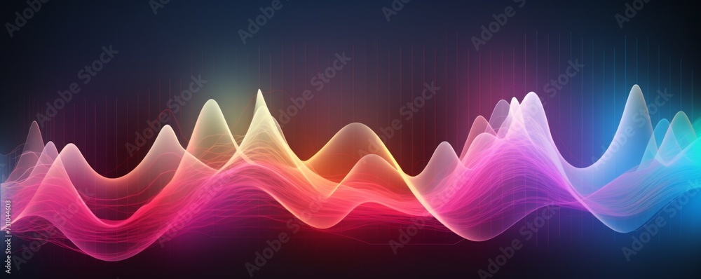 An abstract multicolored curve chart resembling a soundwave, set ...