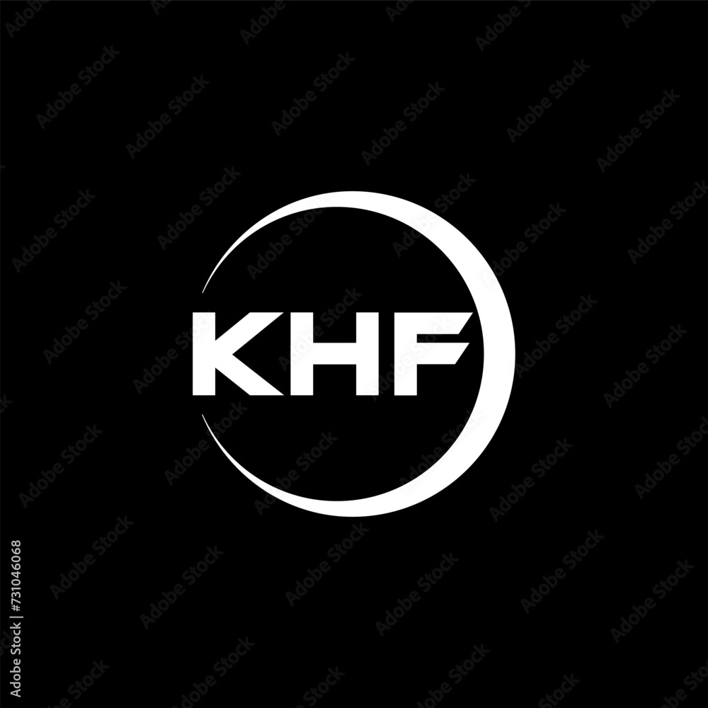 KHF letter logo design with black background in illustrator, cube logo ...