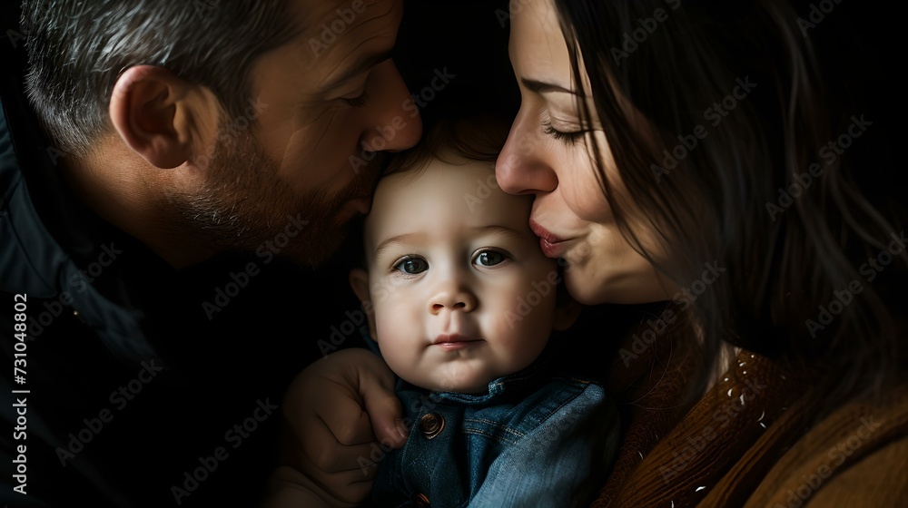Intimate family moment with parents and child. embracing love and ...