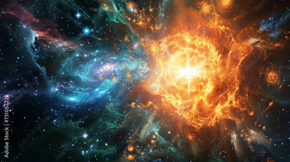 A digital illustration depicts the conceptual idea of a universe with ...