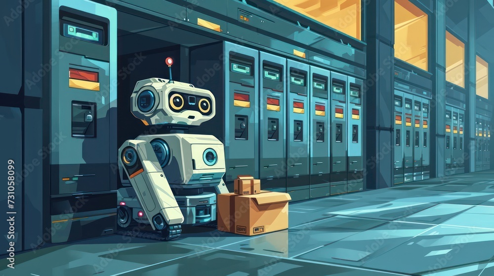 Iconic depiction of online delivery technology, featuring a delivery ...