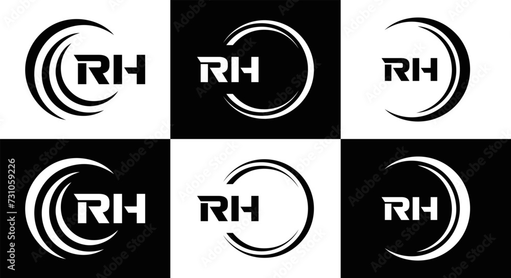 RH logo. RH set , R H design. White RH letter. RH, R H letter logo ...