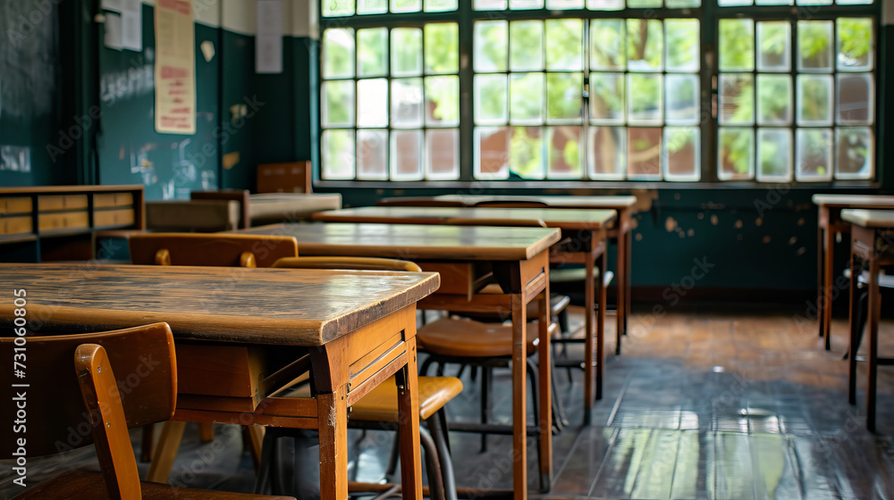 Vintage school classroom, style of the 60s of the 20th century. Wooden ...
