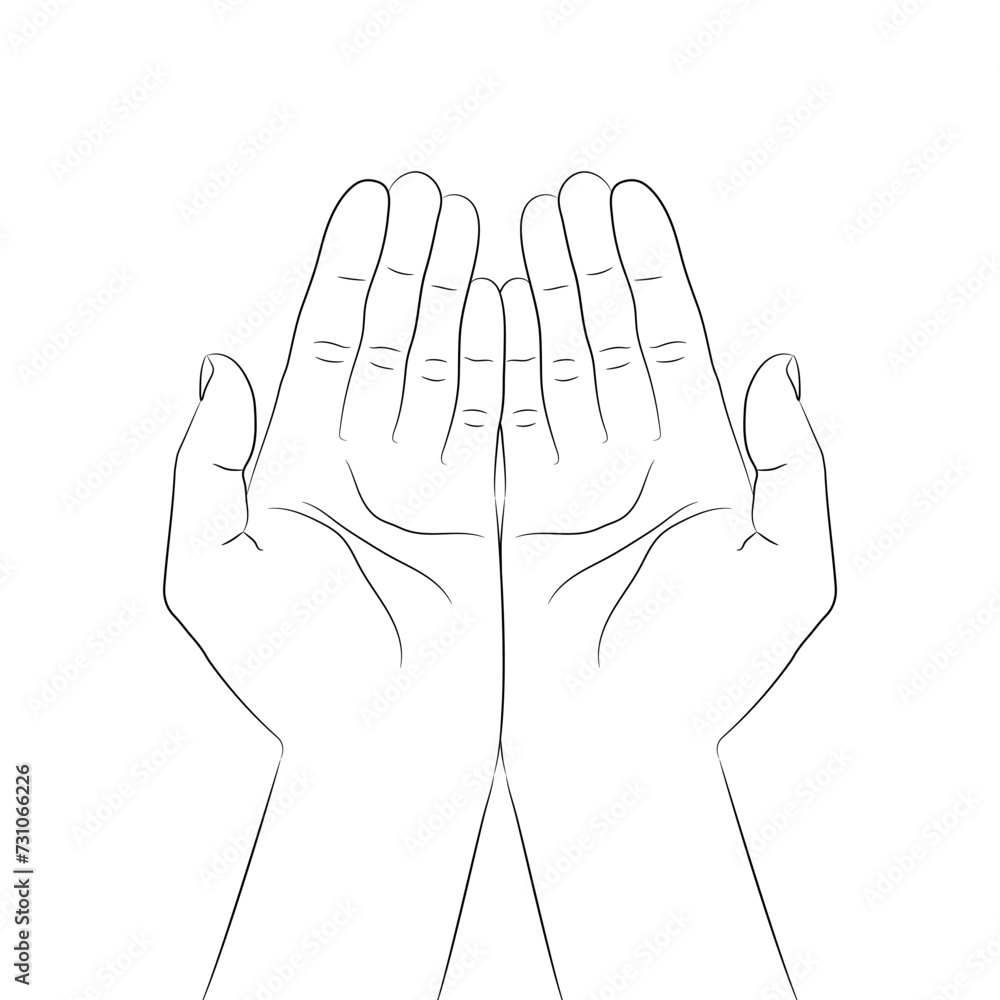Giving or taking hand gesture. Outline of cupped hands with open palms ...
