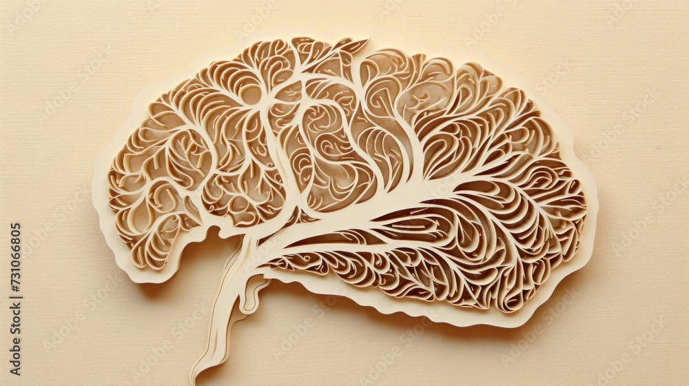 A paper cut craft depicts the anatomy of human brain regions in a side ...