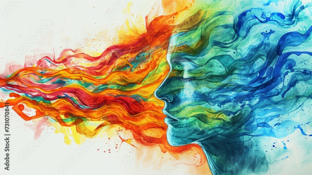 Marker-style illustration shows a man surrounded by colorful waves ...