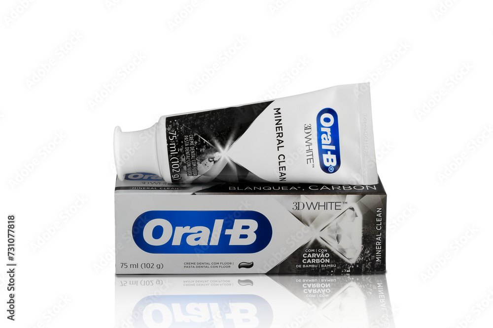 SÃO PAULO, BRAZIL - 07, FEBRUARY, 2024 TOOTH CREAM ORAL-B 3D WHITE ...