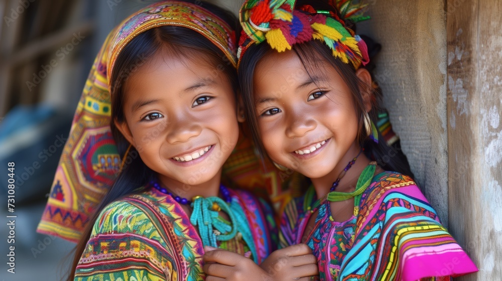 Joyful Indigenous Children Smiling, Traditional Cultural Attire, Ethnic ...