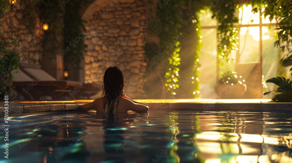 Relaxing Spa Day, Woman Enjoying Indoor Pool, Tranquil Wellness Retreat ...