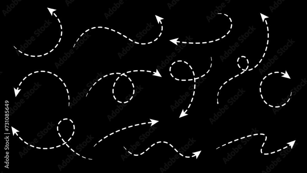 Vidéo Stock Dashed Arrows. Set of animated white dotted arrows on ...