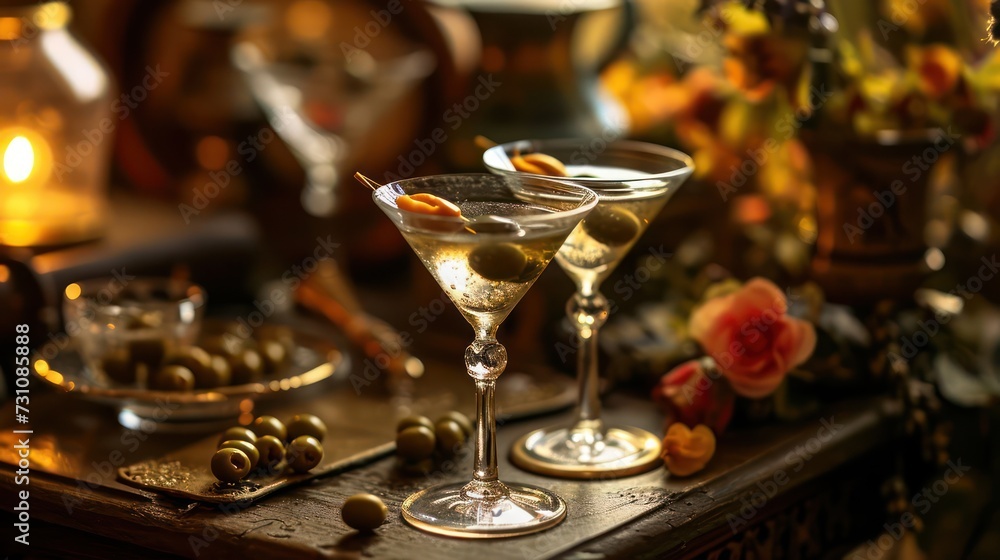 miniature martini glasses, with perfectly crafted tiny olives and clear ...