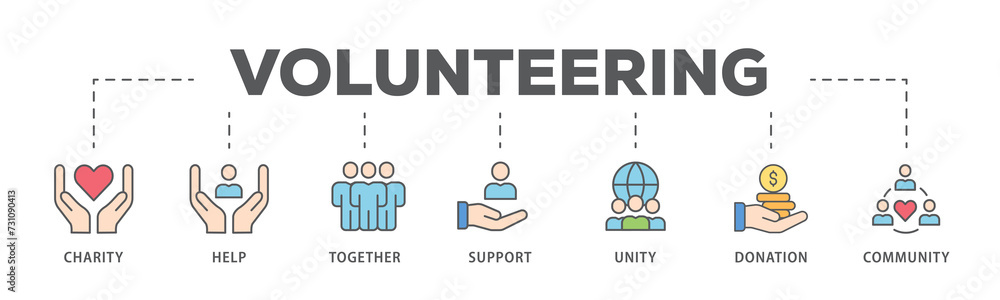 Volunteering banner web icon illustration concept for volunteer aid ...