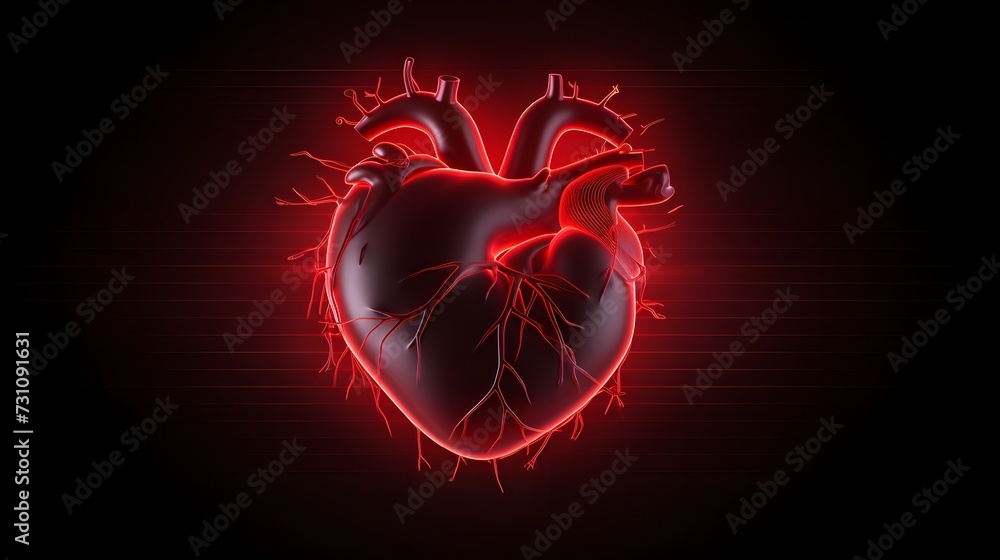 Abstract human heart shape with red cardio pulse line. Creative ...