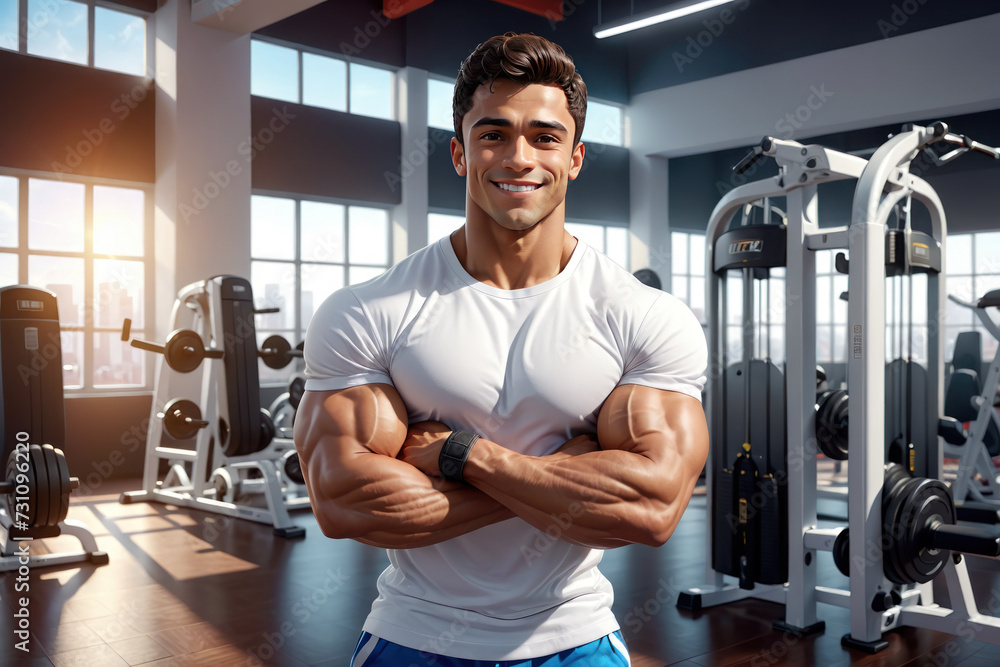 Happy latino young Bodybuilder in a t-shirt, a striking image for ...