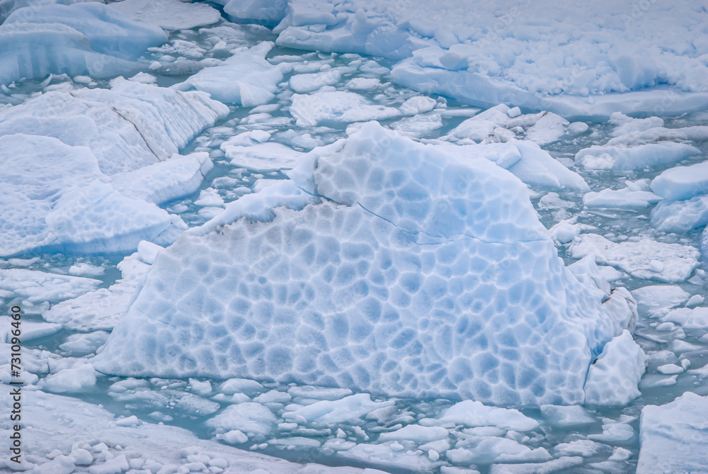 The ice melting due climate change in Argentino Lake glaciers Stock ...