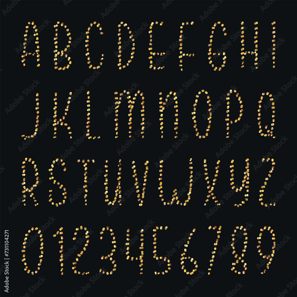 ABC glossy confetti alphabet characters. Set of golden letters and ...