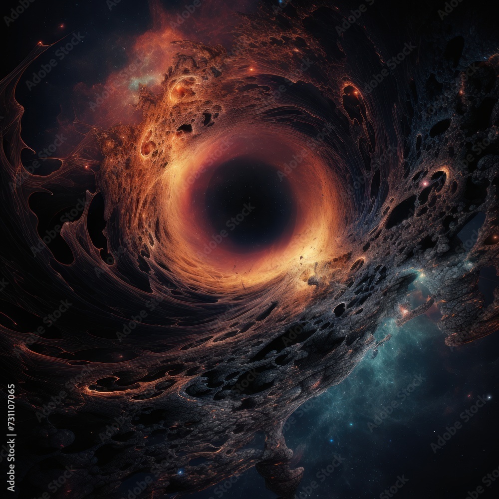 Black hole with dark glowing dust ring in space absorbs energy of other ...