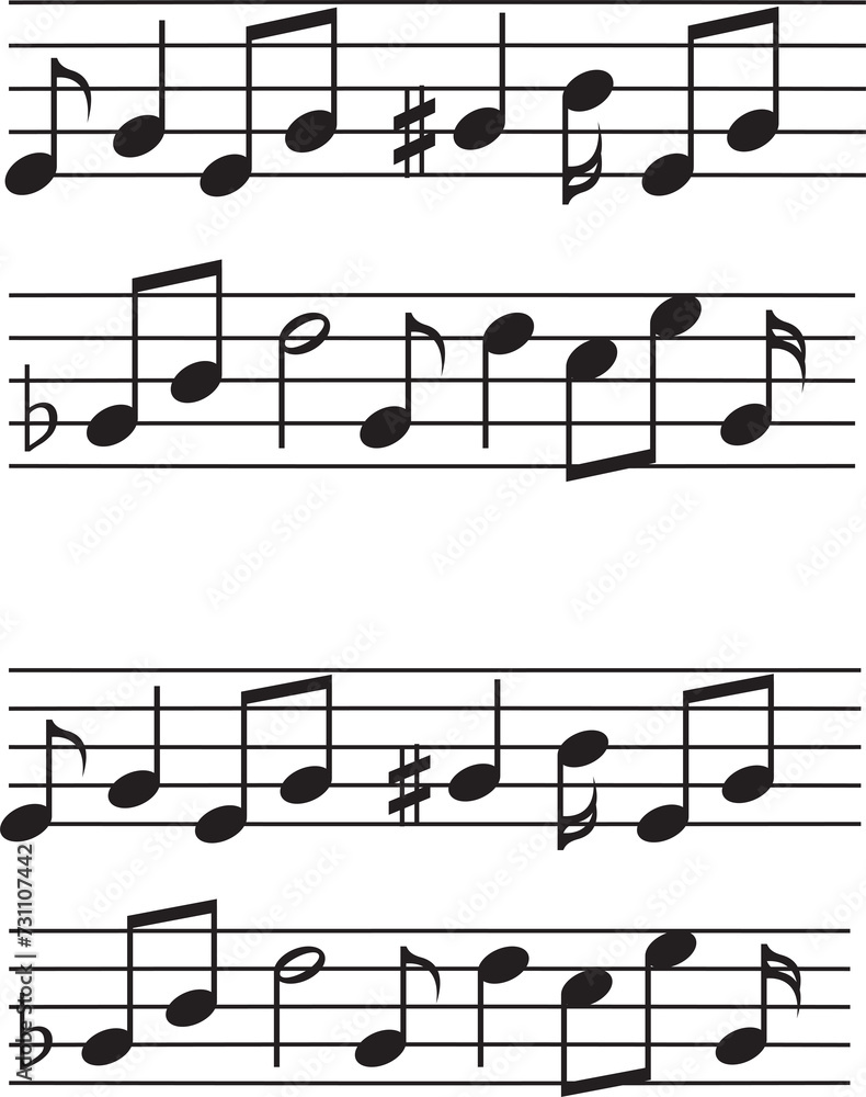music clefs and nota elements on transparent, png. Concept of melody ...