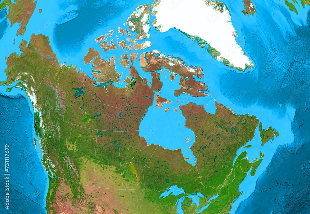Canada satellite Image base map with states outlines Stock Illustration ...