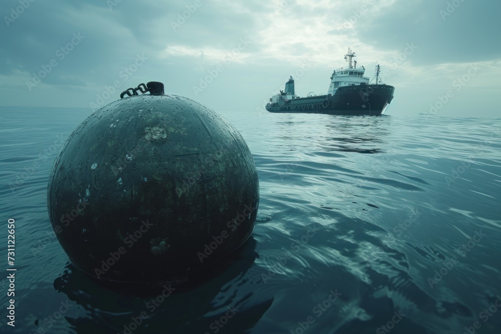 an anti-ship mine with an alert symbol, symbolizing the importance of ... an anti-ship mine with an alert symbol, symbolizing the importance of ...