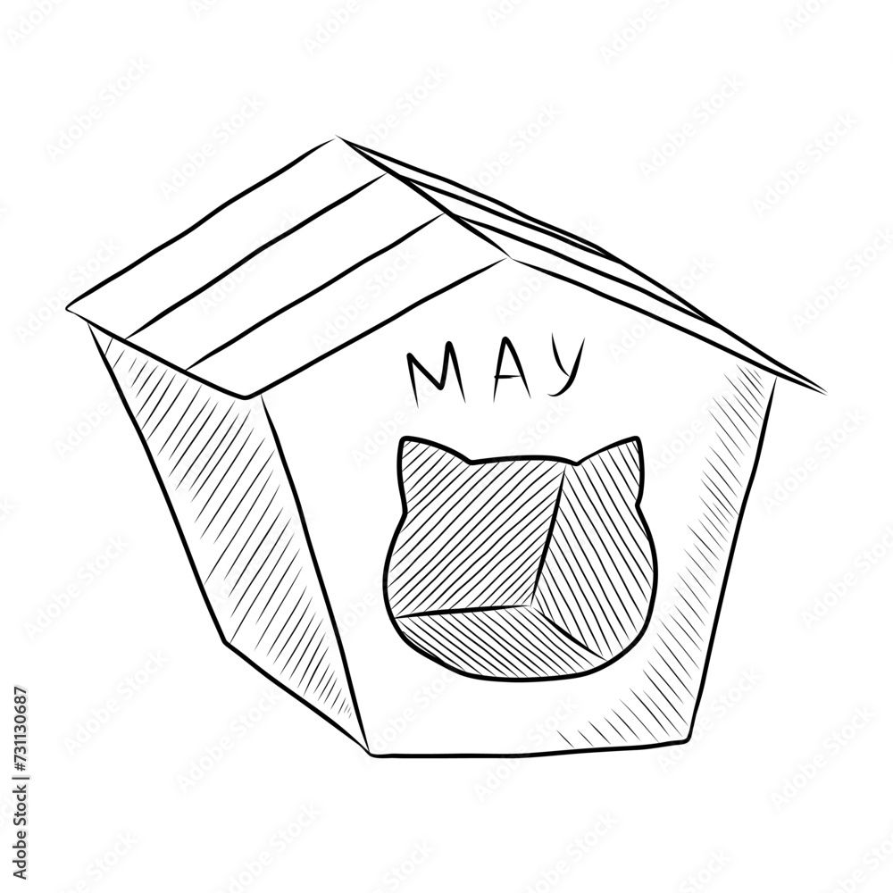 BLACK AND WHITE VECTOR DRAWING OF A HOUSE FOR A CAT Stock Vector ...