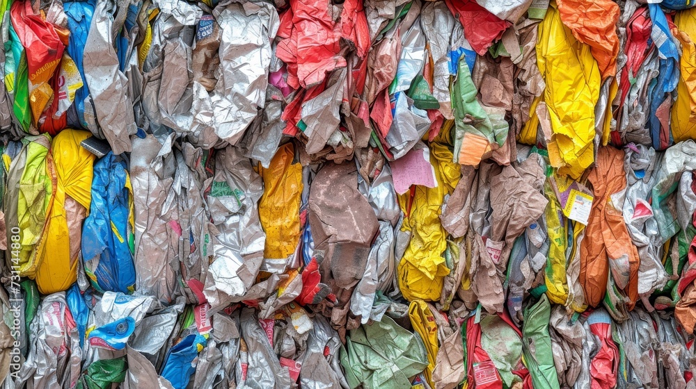 Dynamic collage revealing the recycling journey of waste materials with ...