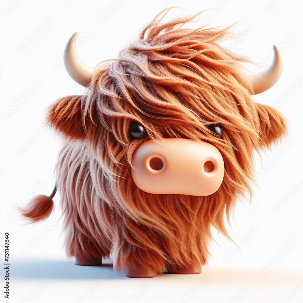 Funny Scottish cow 3D cartoon, Scotland, Highlands. Invitation card. AI ...