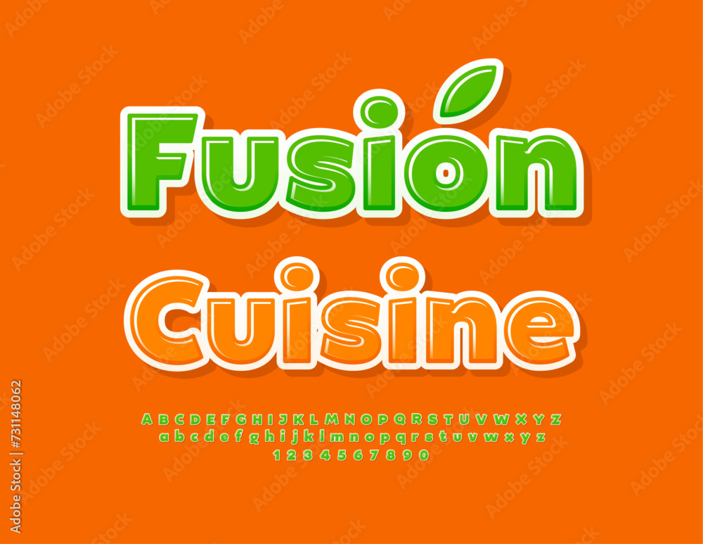 Vector trendy flyer Fusion Cuisine. Creative Glossy Font. Modern ...