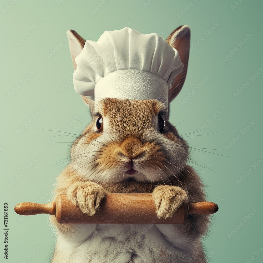 Cute bunny chef with a confident expression, wearing a chef's hat and ...