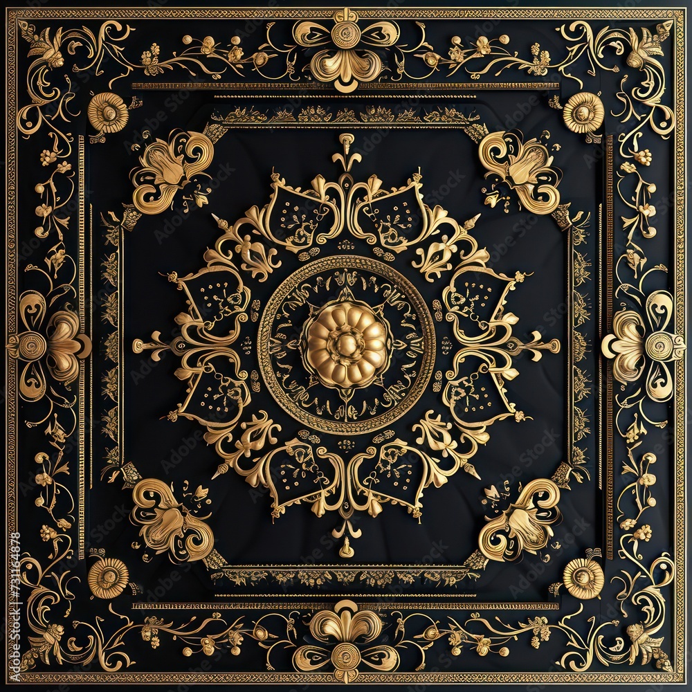 Black and gold Victorian-themed 3D wallpaper for the ceiling ...