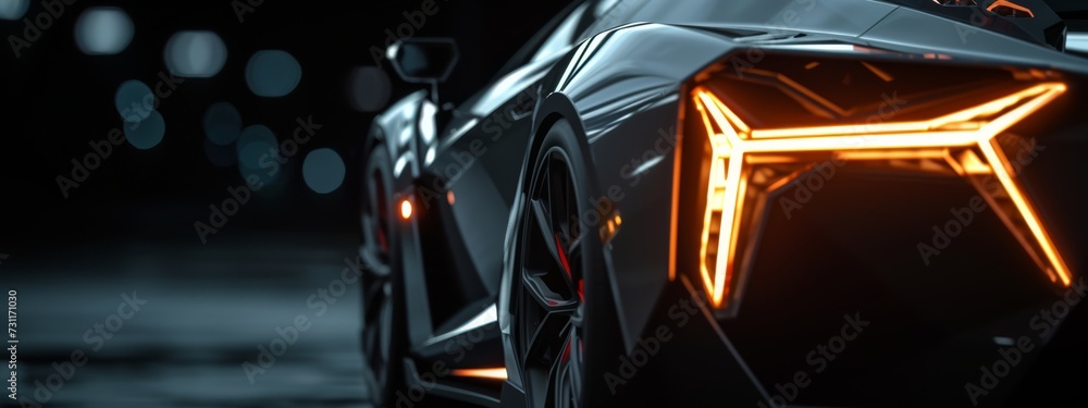Foto de Close up photo of a corner of a futuristic sports car, the car ...