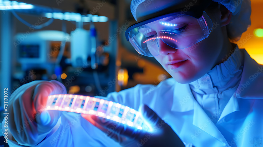 Cutting-edge technology, a scientist examining a new flexible ...