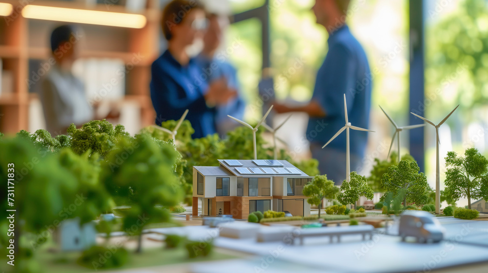 Group of Investors talking and presenting innovative home project ...